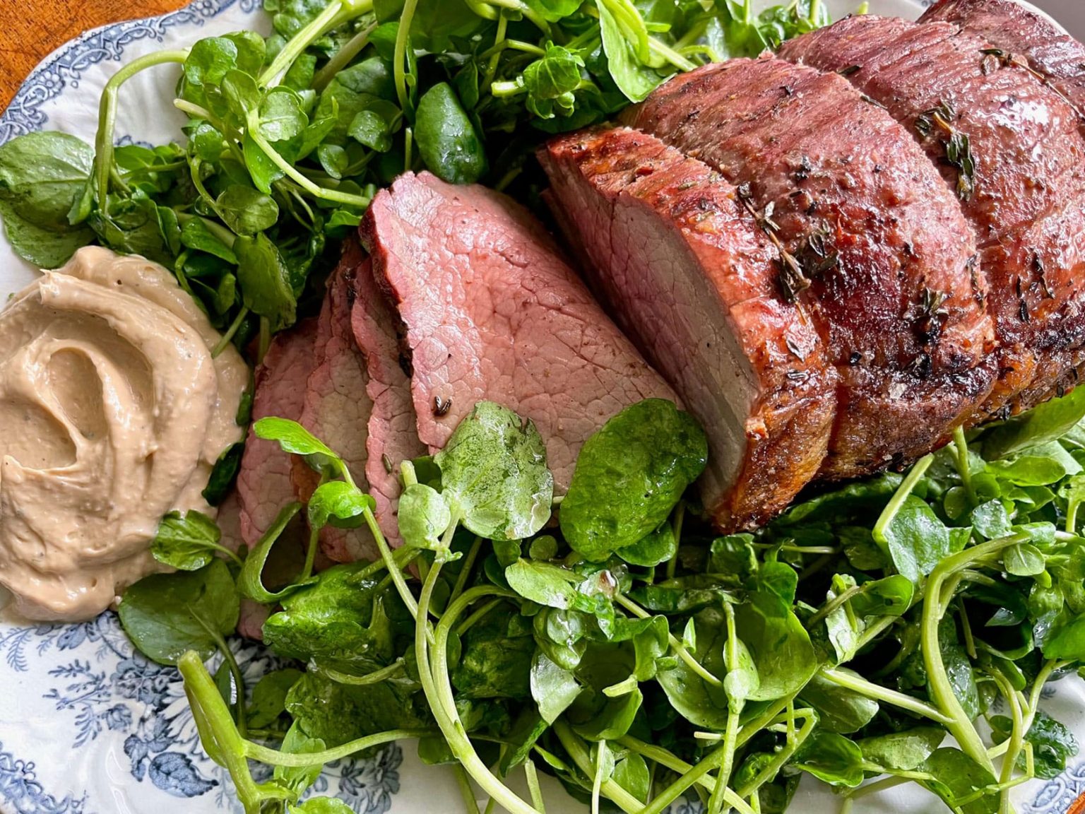 BBQ Roast Topside of Beef Recipe with Watercress & Anchovy Aioli