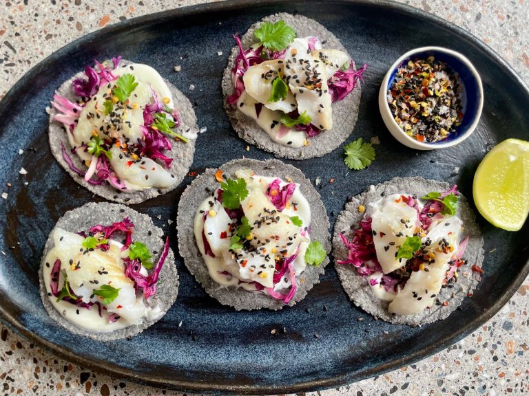Seared Cod Tacos Recipe with Wasabi Cream and Chilli Lime Salt ...